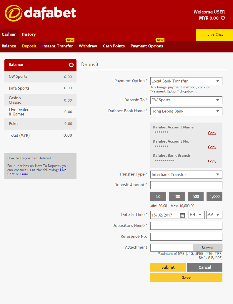Simply fill in the “Deposit Amount” or choose from selection of popular ...